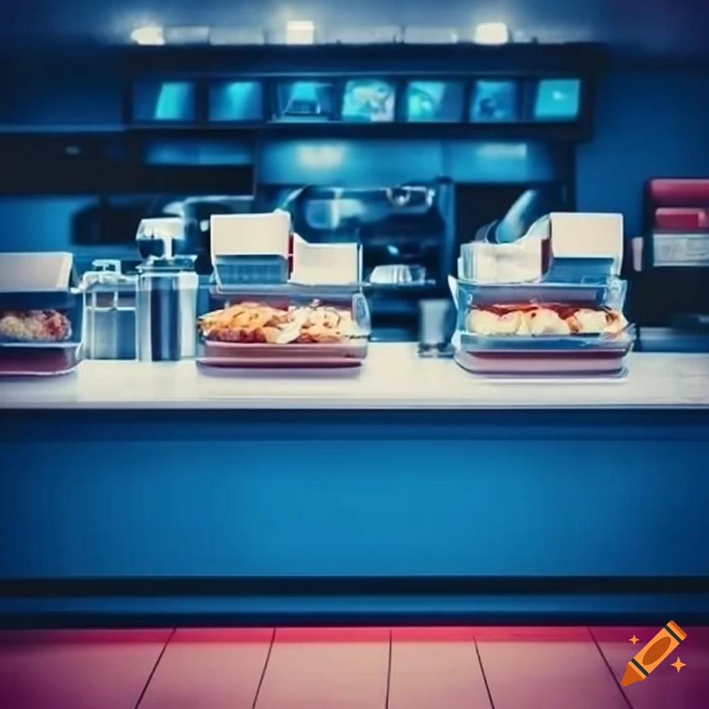 Retro style blue fast food counter on Craiyon