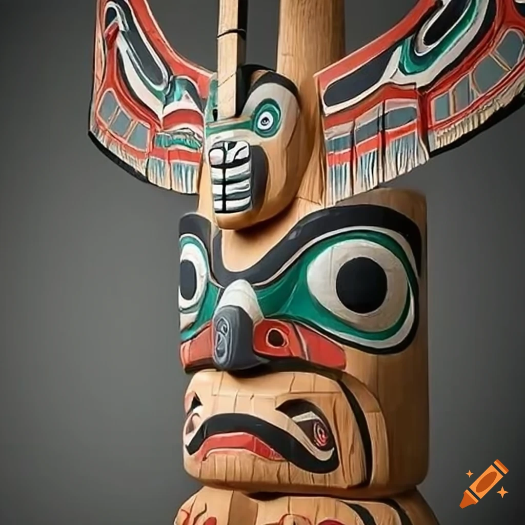 Realistic totem pole representing pacific northwest indigenous culture ...