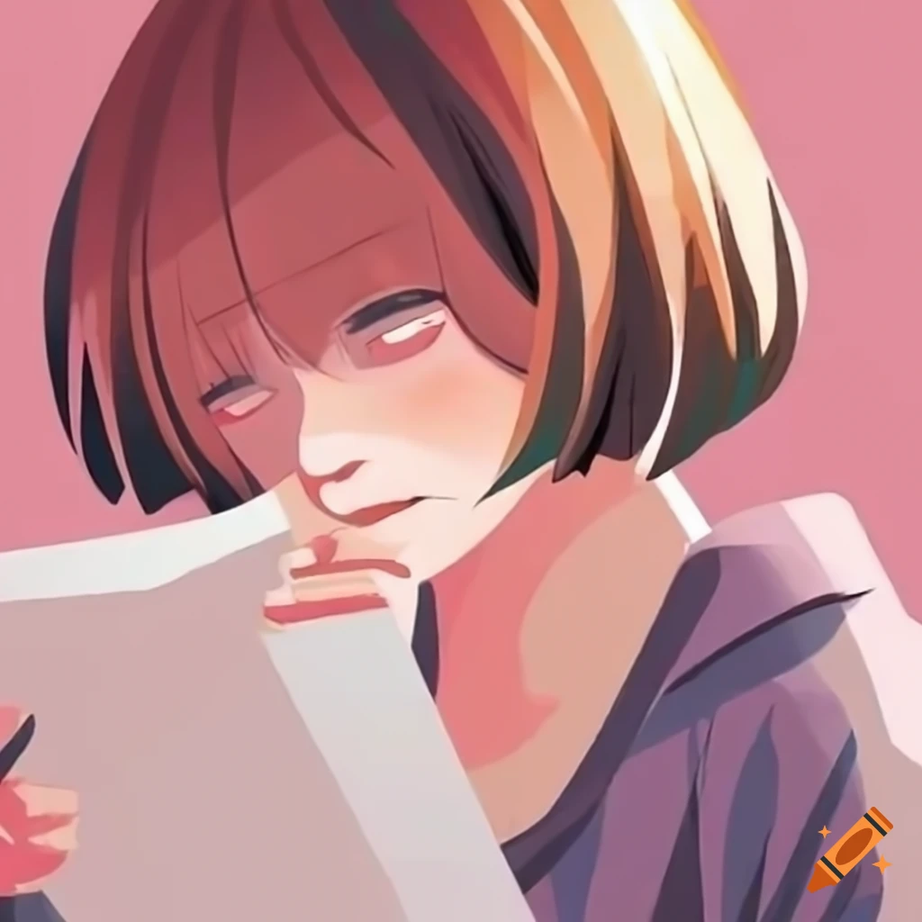 Short hair girl crying while reading a letter on Craiyon