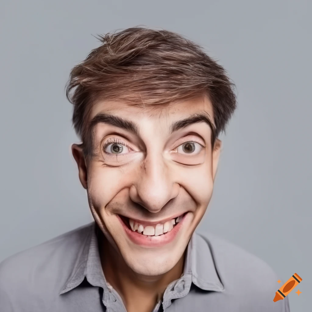 Man making big eyes and smiling on light gray background on Craiyon