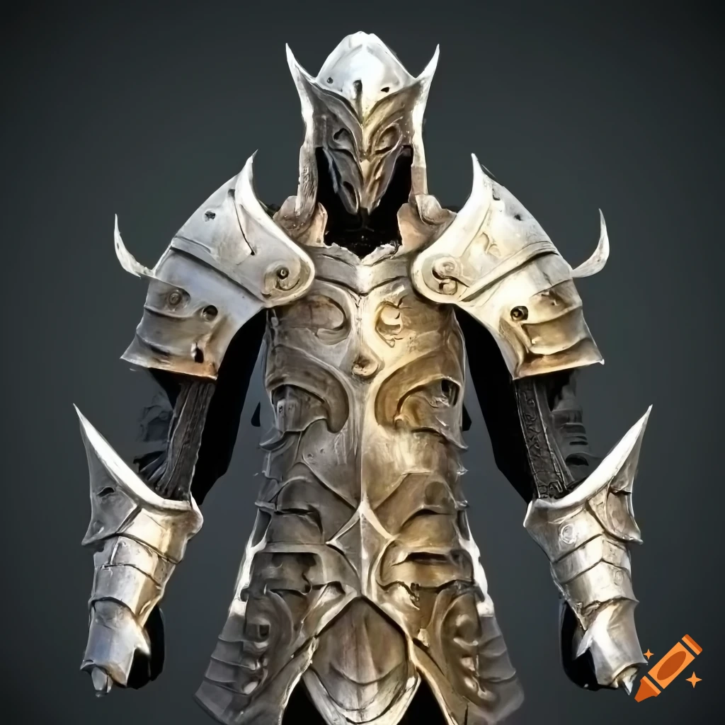 Legendary mythic fantasy master armor made of steel in front view on ...