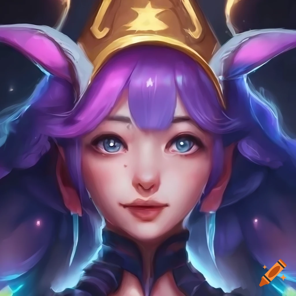 Closeup portrait of Lulu from League of Legends with stars, planets ...
