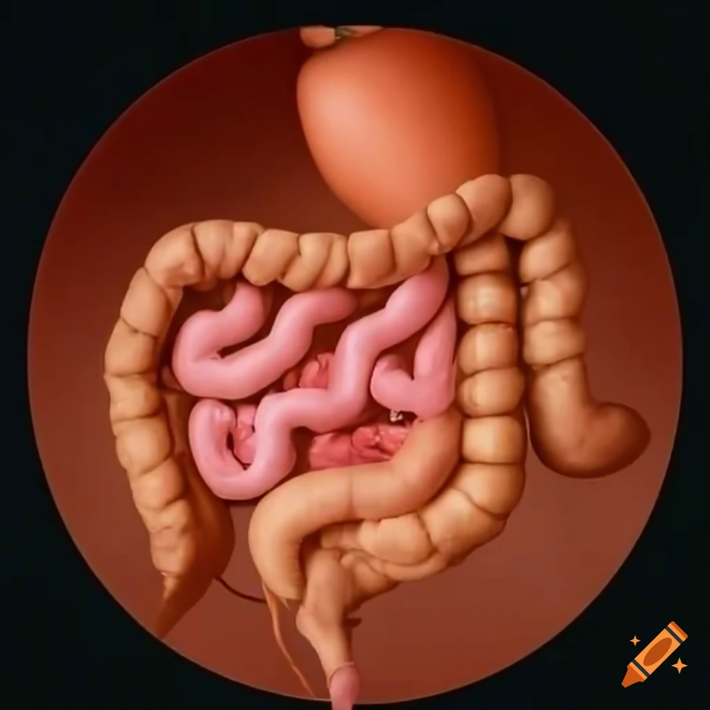 Illustration of the digestive system process during a meal on Craiyon