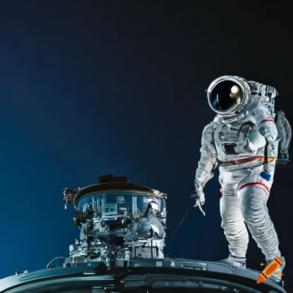 Astronaut with gun tethered to the International Space Station in 4k ...