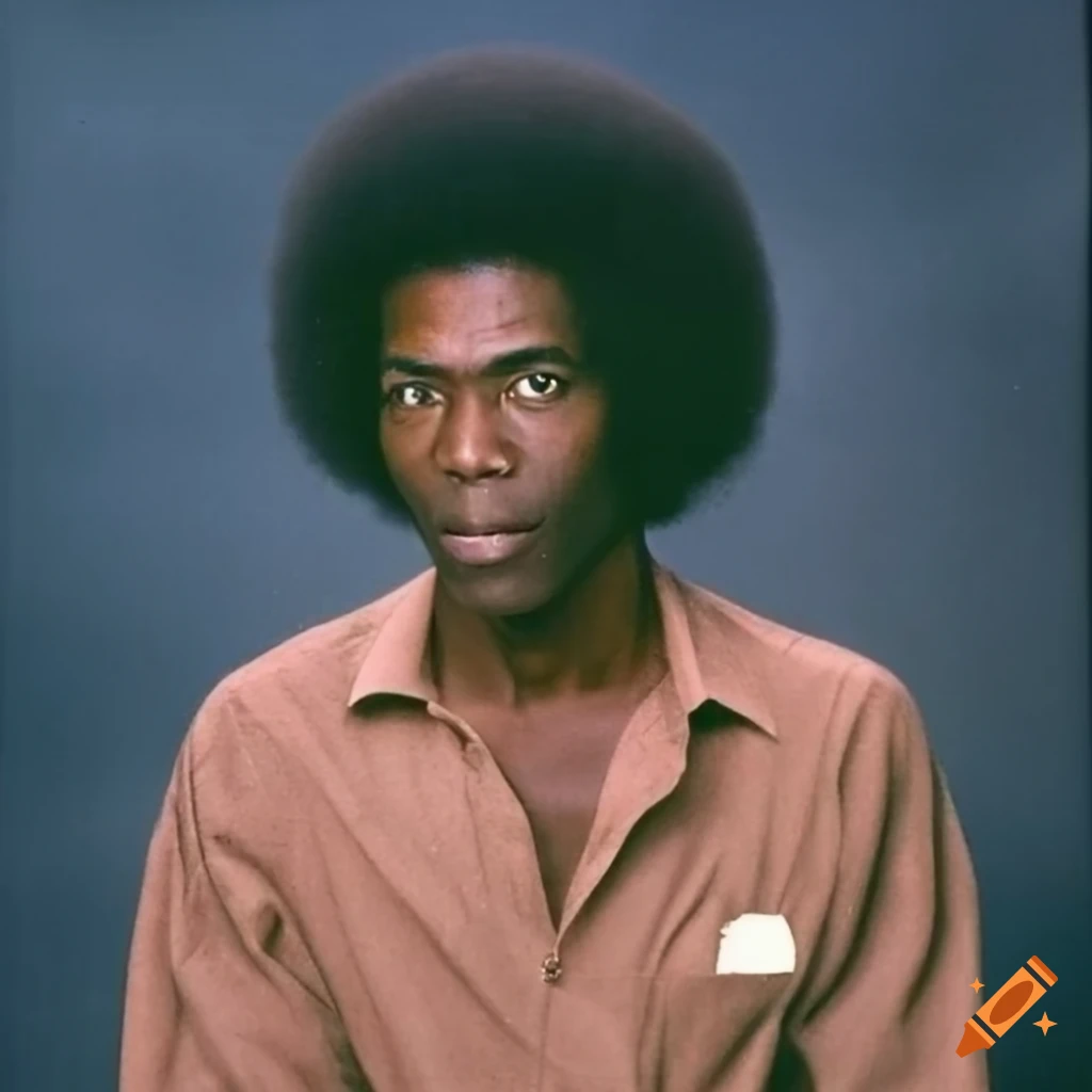 African-american man with afro hairstyle from the early 1980s in color ...