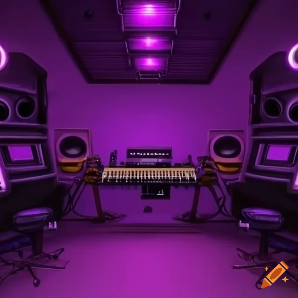 Back on track with purple music rap in a home studio room on Craiyon