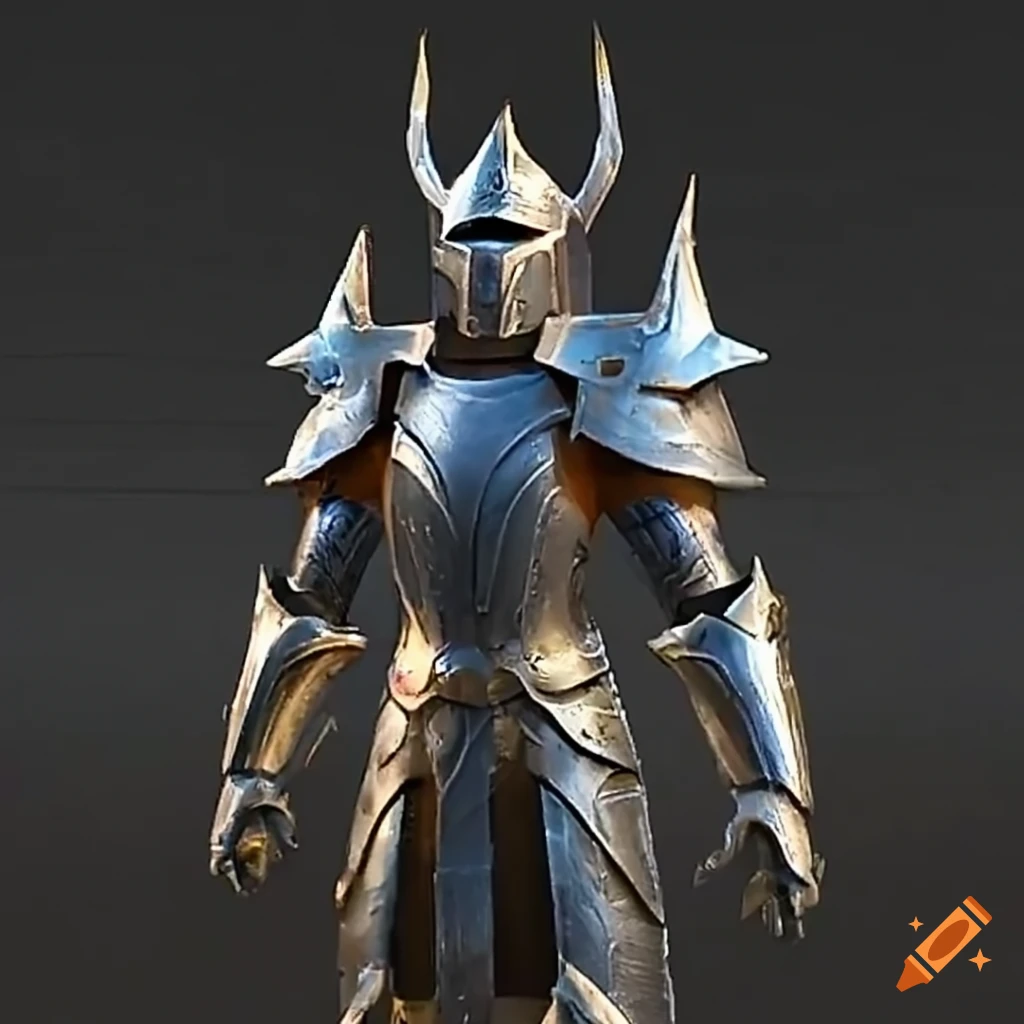 Mythic shiny fantasy master armor made of steel, front view on Craiyon