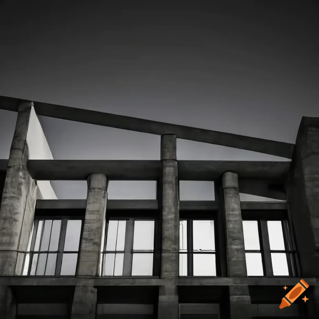 Modern brutalist building with concrete viaduct on top on Craiyon