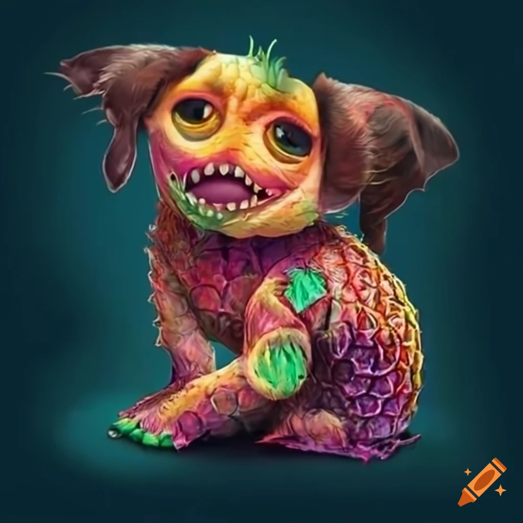 Hybrid monster-puppy with a sewing machine and pineapple on Craiyon