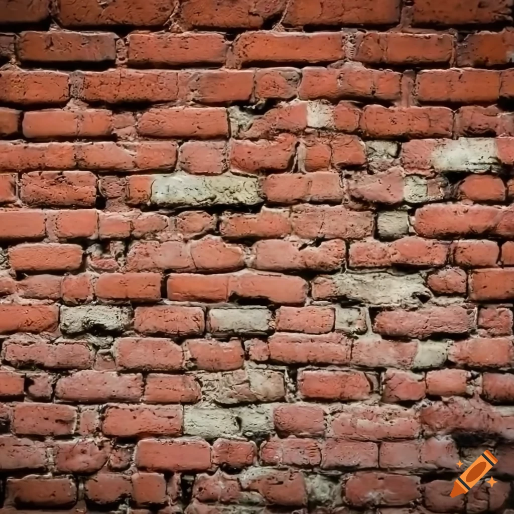 Close-up of an old brick wall with cracks, details, and a small bullet ...