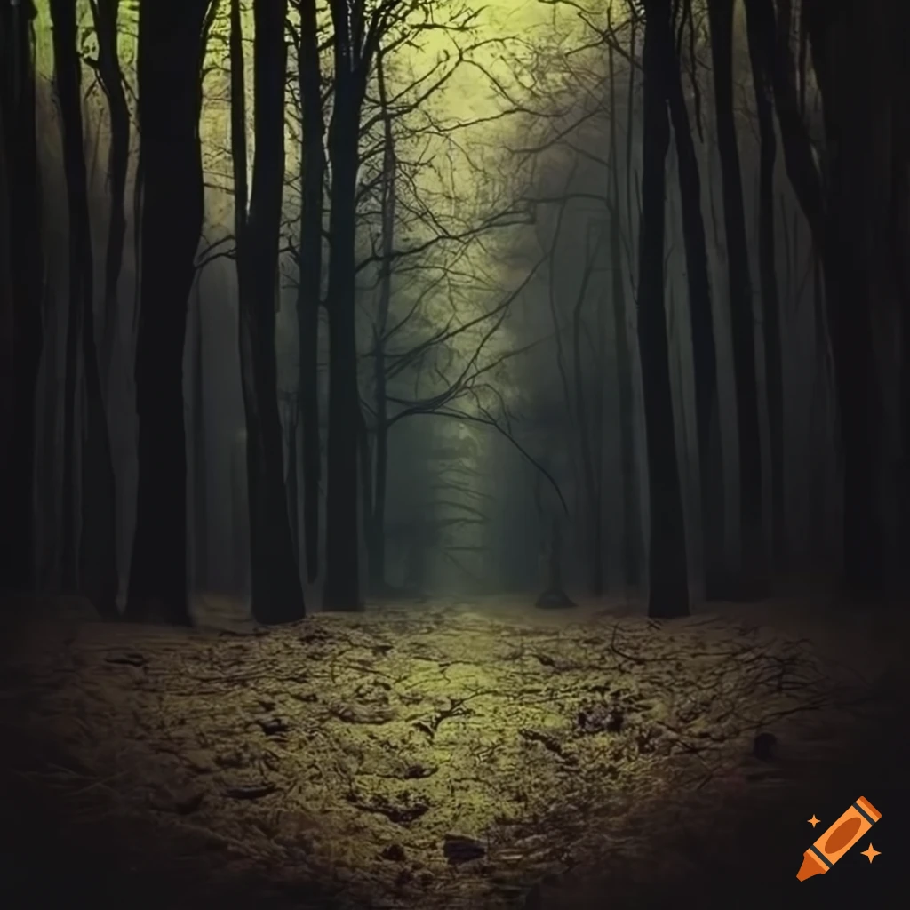 Vintage dark forest landscape on Craiyon