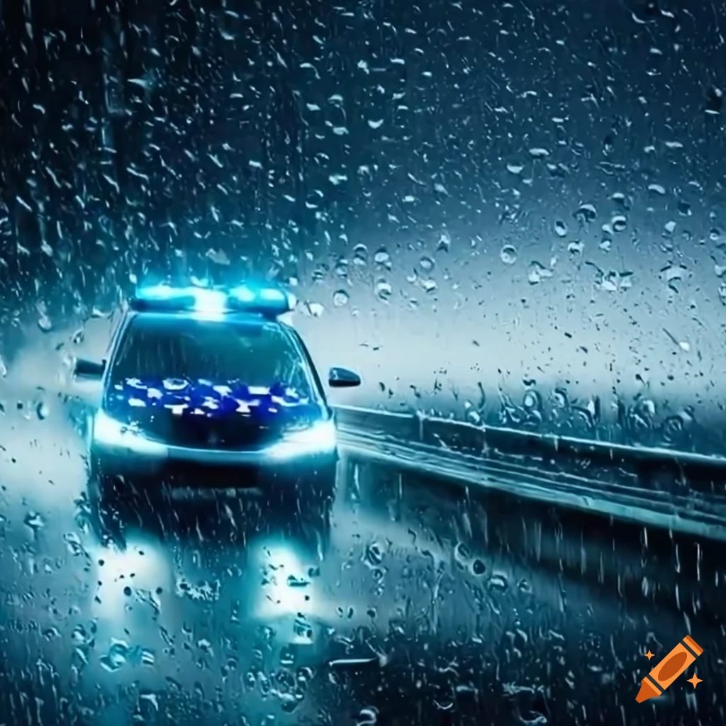 High-speed police car chase in the rain on Craiyon