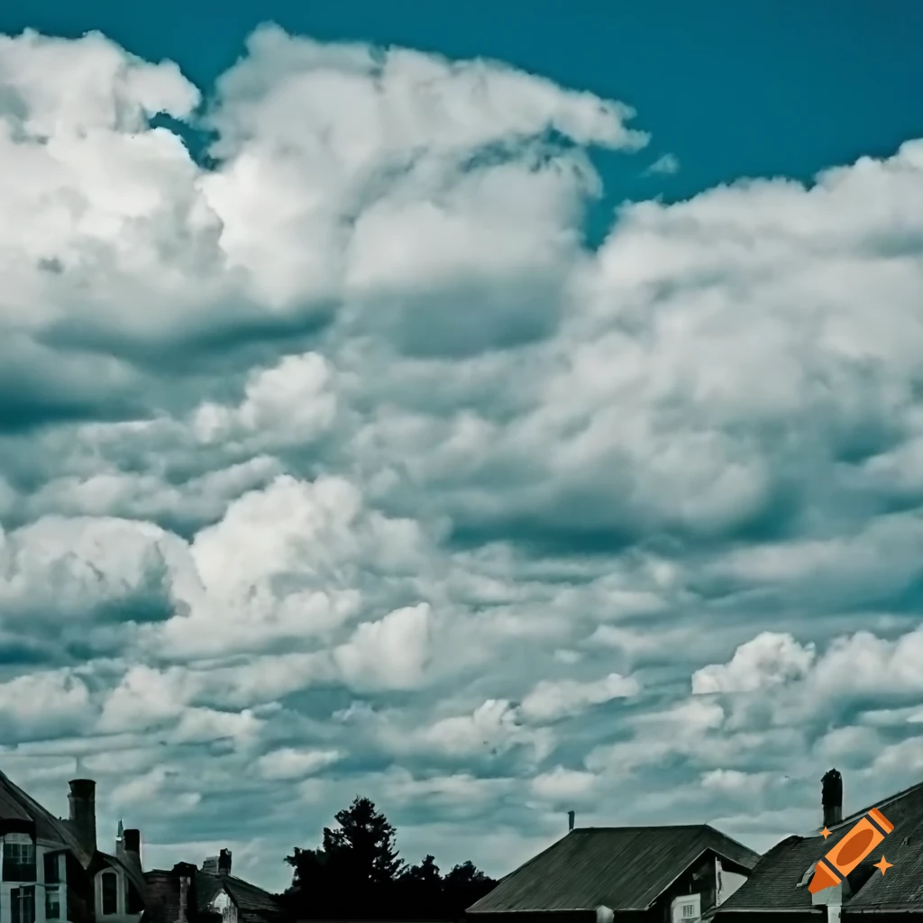 Panorama of American suburbs under a slightly cloudy sky on Craiyon