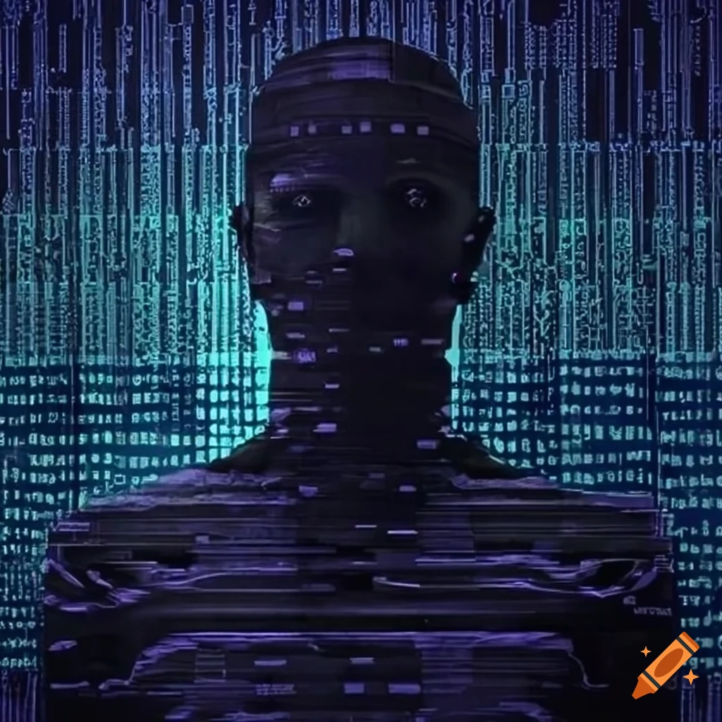 Silhouette of a person with lines of code and digital patterns ...