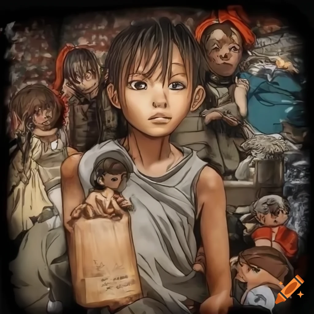 Poster depicting child poverty and hunger on Craiyon