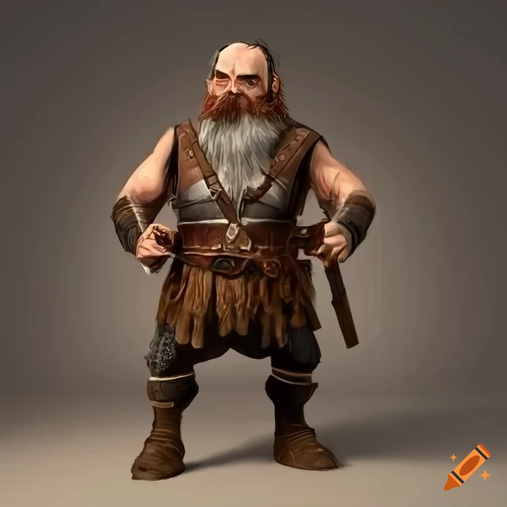 Full body rendering of a handsome stout male dwarf with braided hair ...