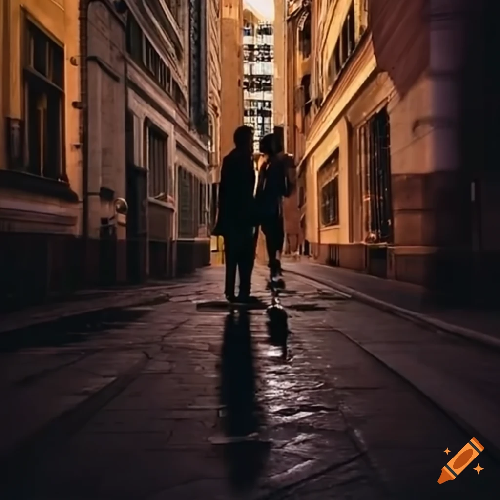 Couple walking in a downtown area on Craiyon