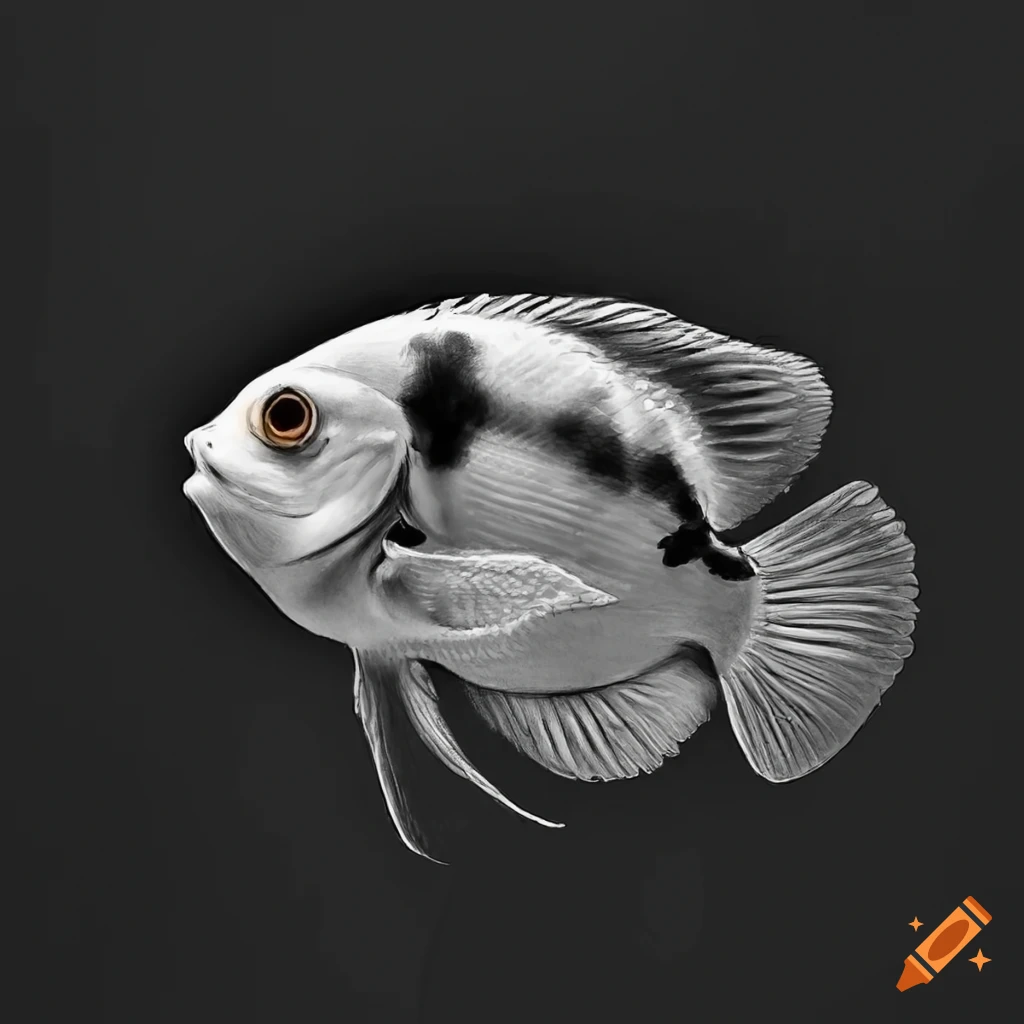 Intricate sketch of a White Oscar fish swimming gracefully on Craiyon