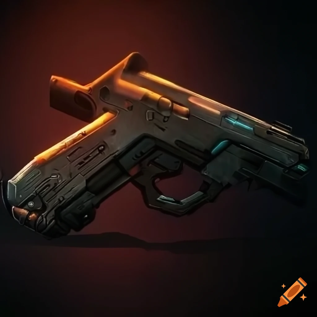 Futuristic pistol with cybernetic enhancements on Craiyon
