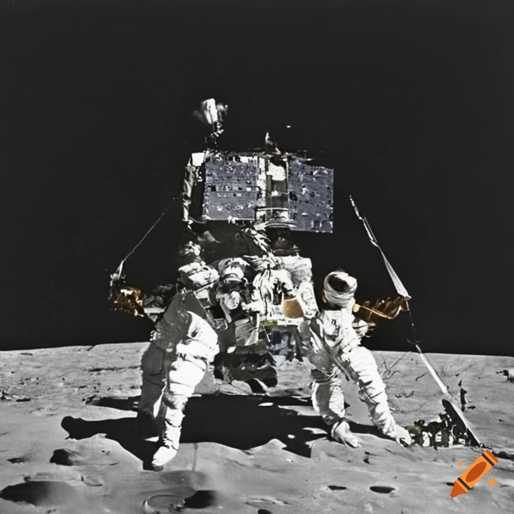 Historic photo of astronauts on the moon destroying their lunar lander ...