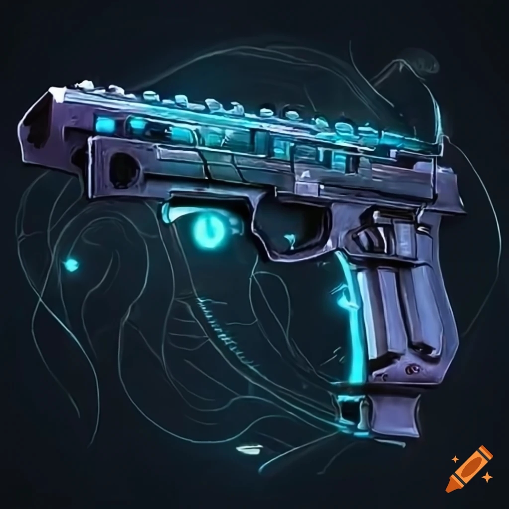Futuristic cybernetic pistol weapon technology on Craiyon