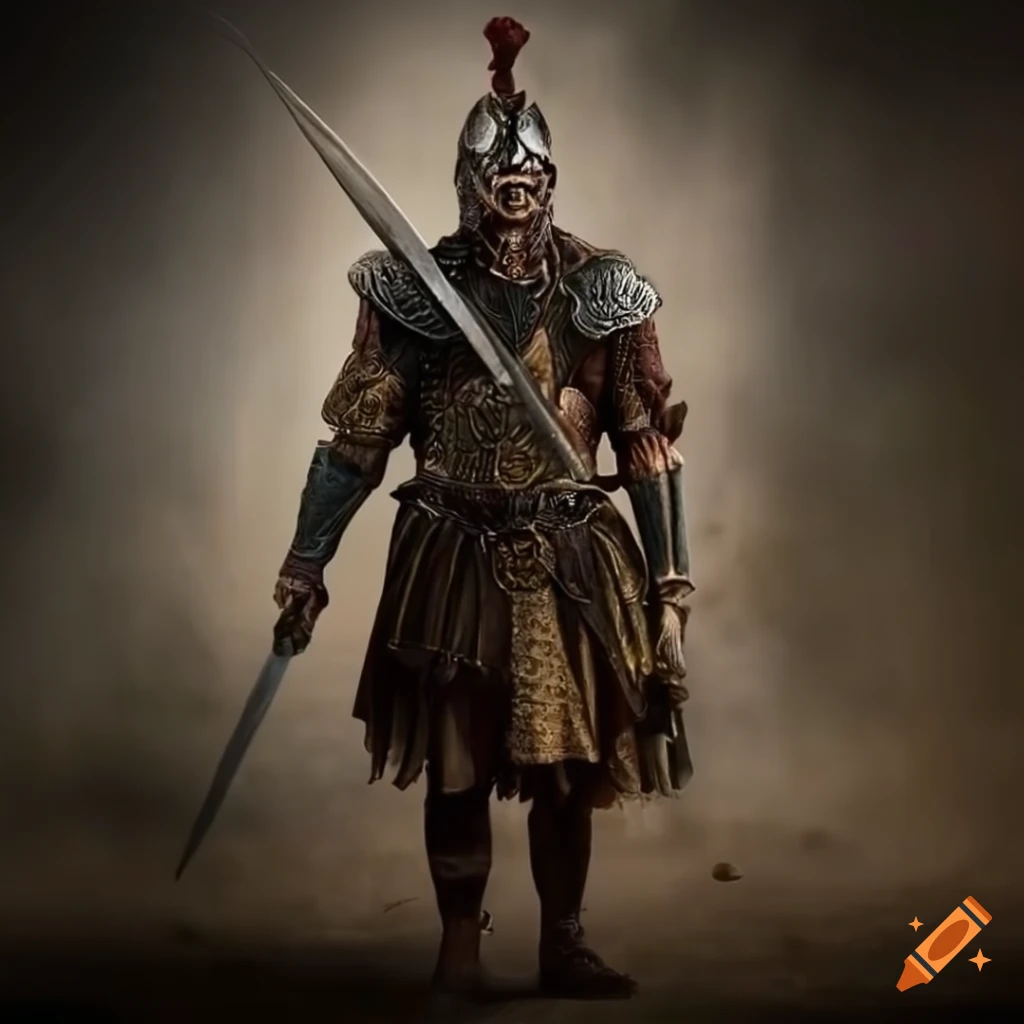 Realistic warrior with swords in october on Craiyon
