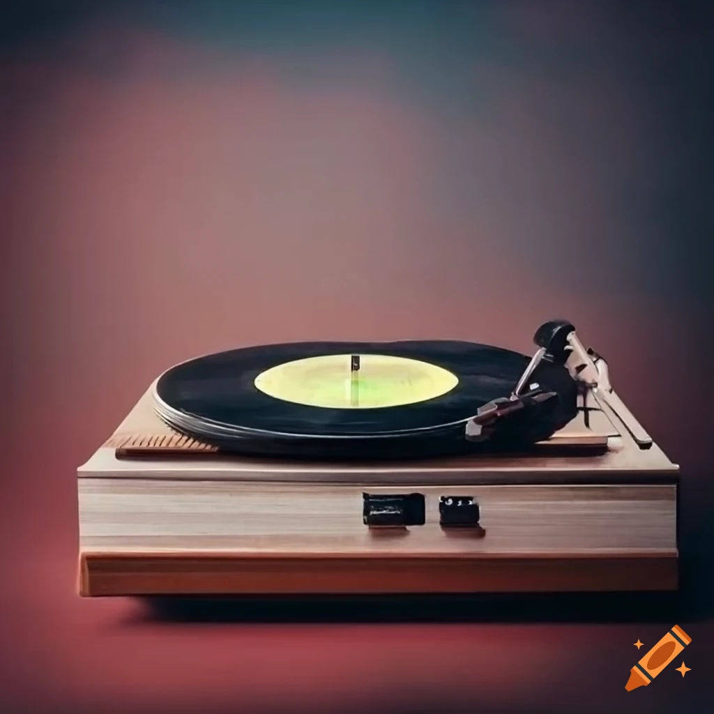 Vintage 1970's record player with dusty records on Craiyon