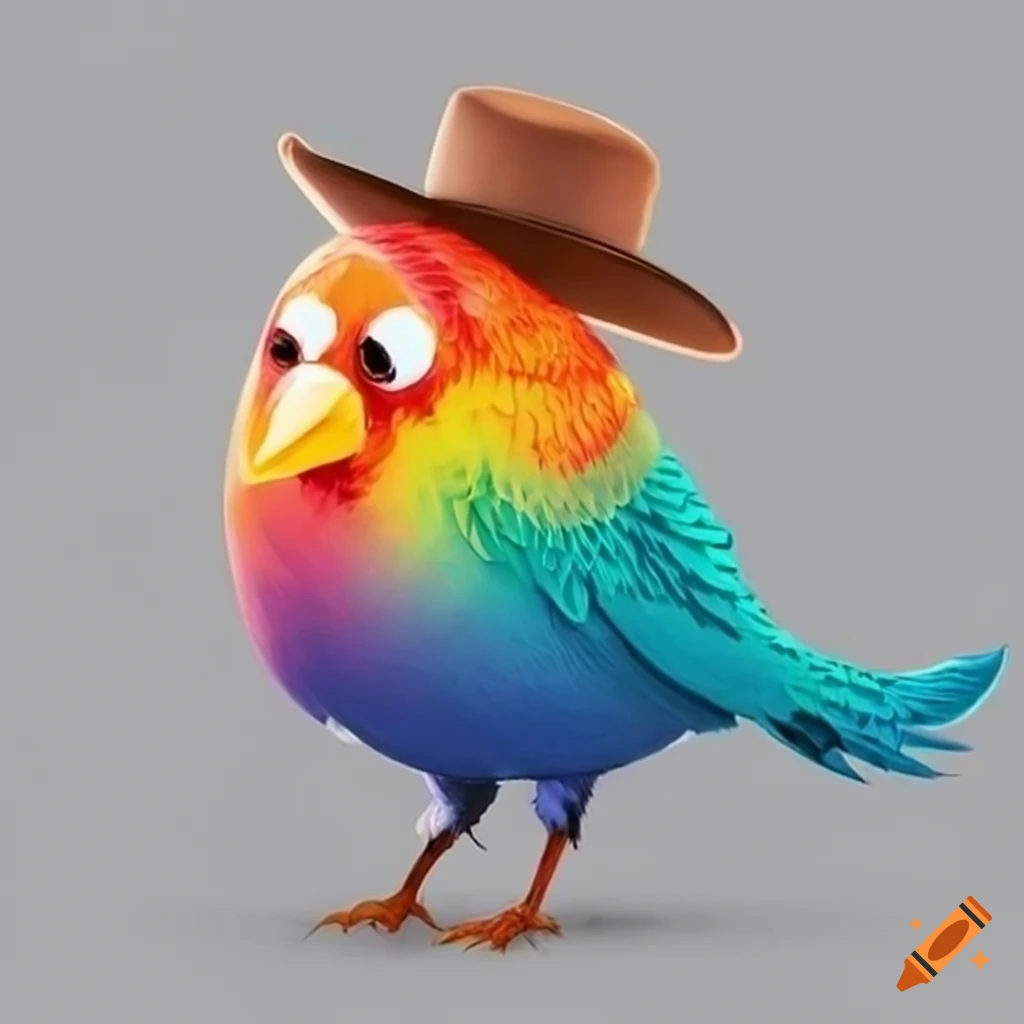 Colorful birds in cowboy outfits on Craiyon