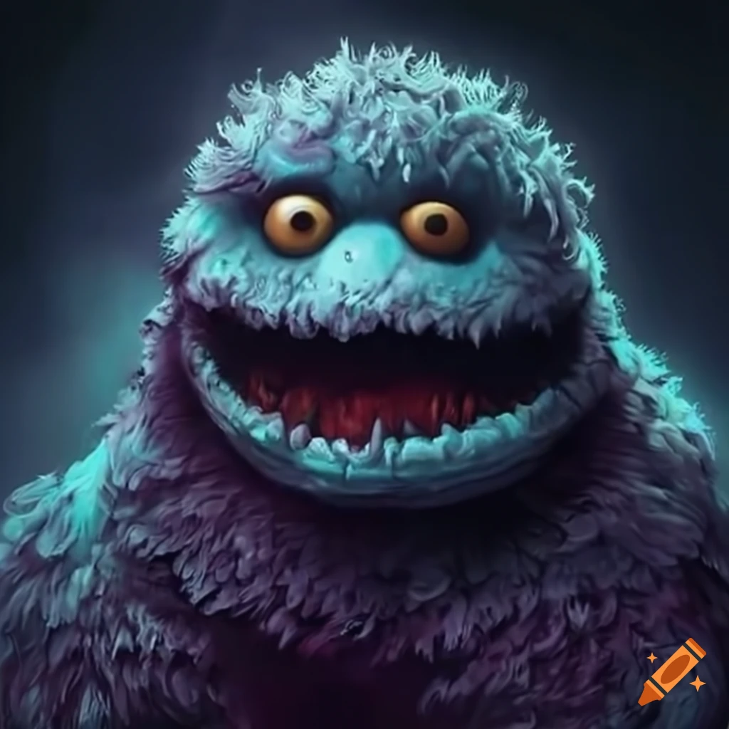 Cookie Monster-inspired demon character in the dark ready to scare on ...