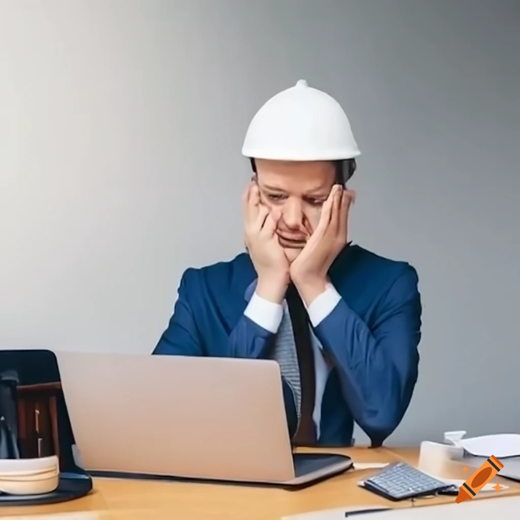 Architect frustrated at a city planning desk in an intense office scene ...