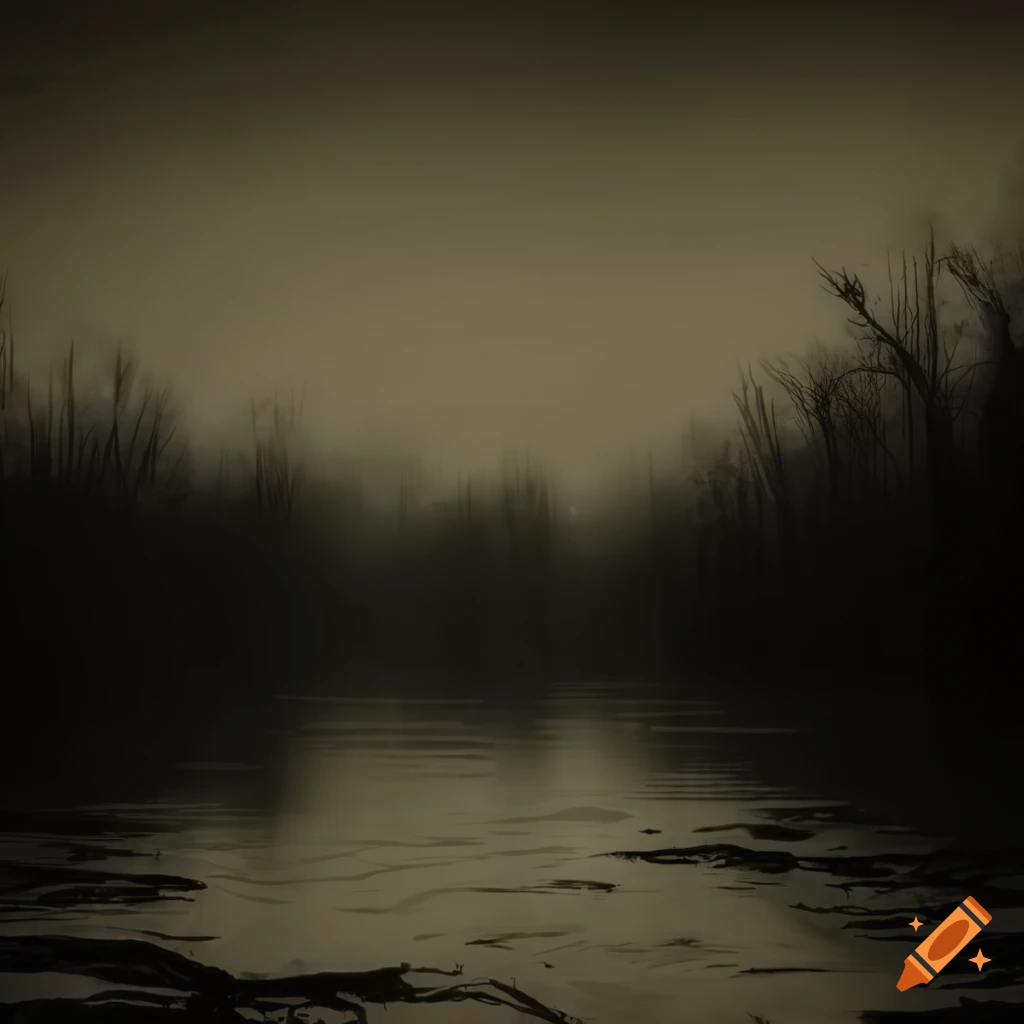 Vintage image of an isle in a black swamp on Craiyon