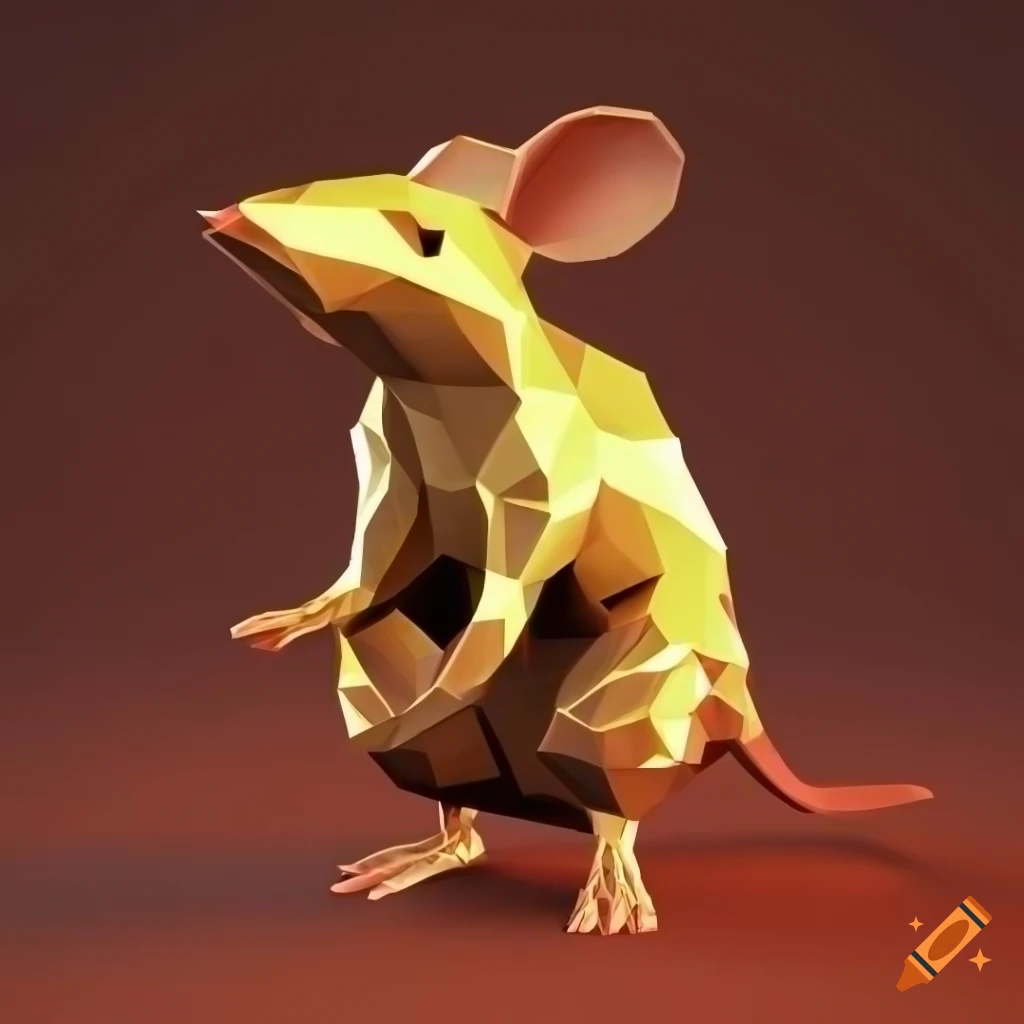 Stylized low-poly 3D render of a shiny intricate gold rat on Craiyon