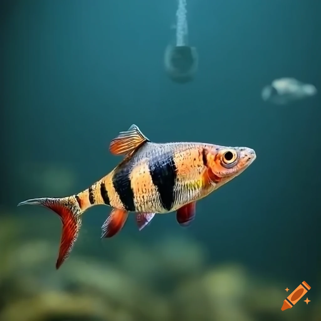 Intricate sketch of a tiger barb swimming in an aquarium on Craiyon