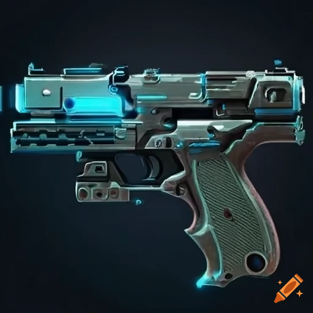 Futuristic pistol cybernetics and technology on Craiyon