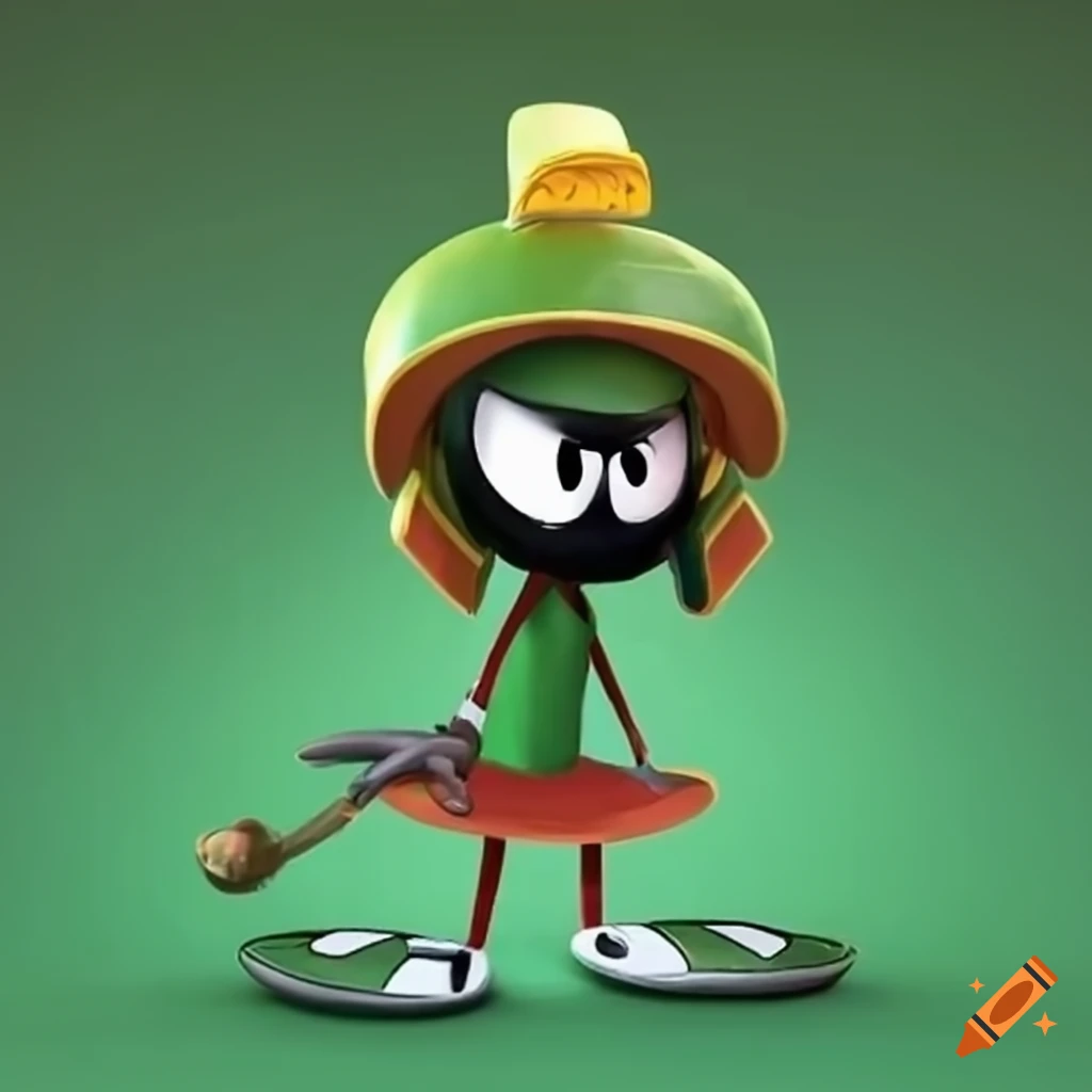 Marvin the martian in classic green outfit with slingshot on Craiyon
