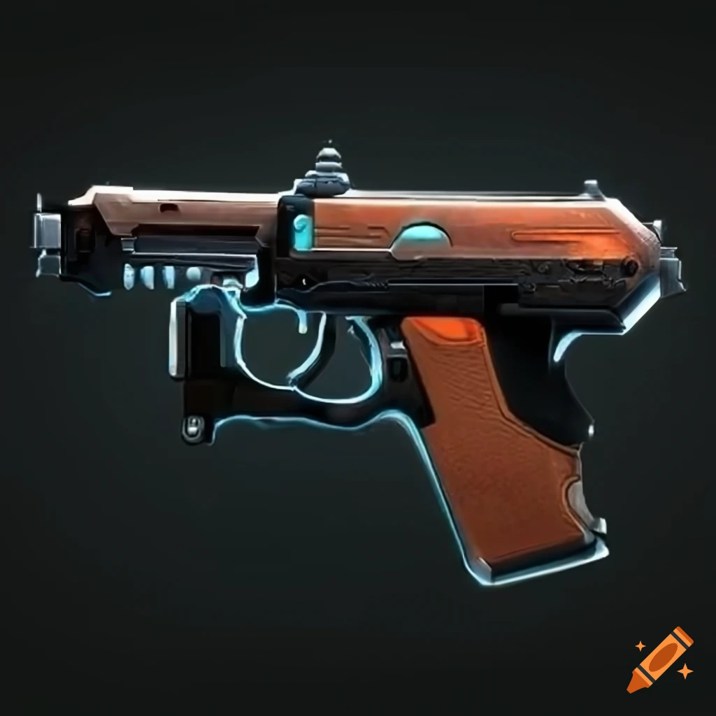Futuristic cybernetic pistol weapon with advanced technology on Craiyon
