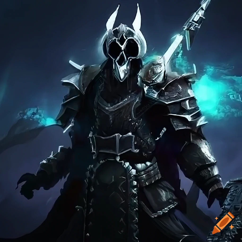 Undead wraith warrior in detailed armor and skull helm in a fantastical ...