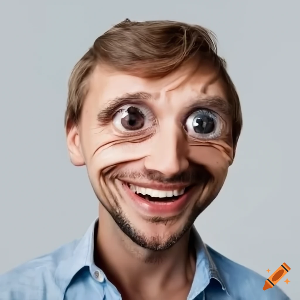 Man making big eyes and smiling on light gray background on Craiyon