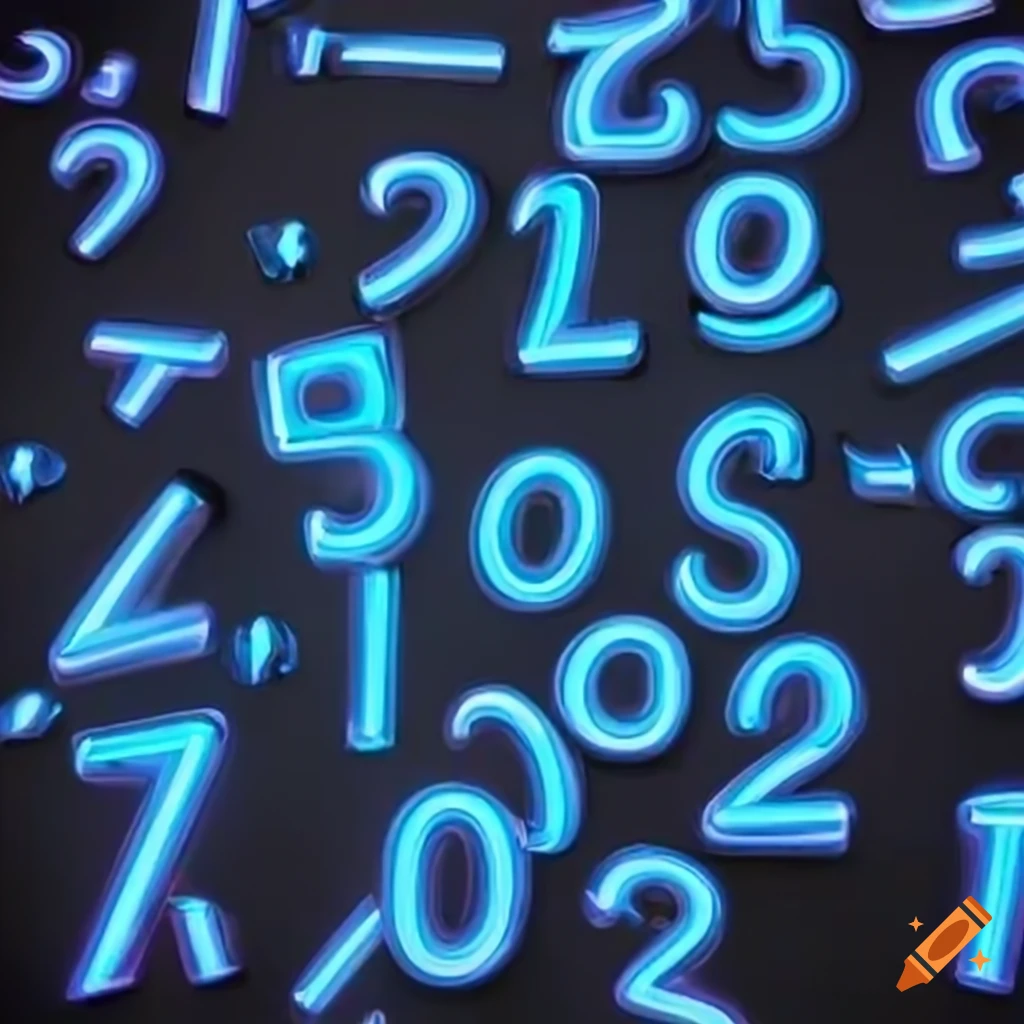 Neon blue numbers on a dark background on Craiyon