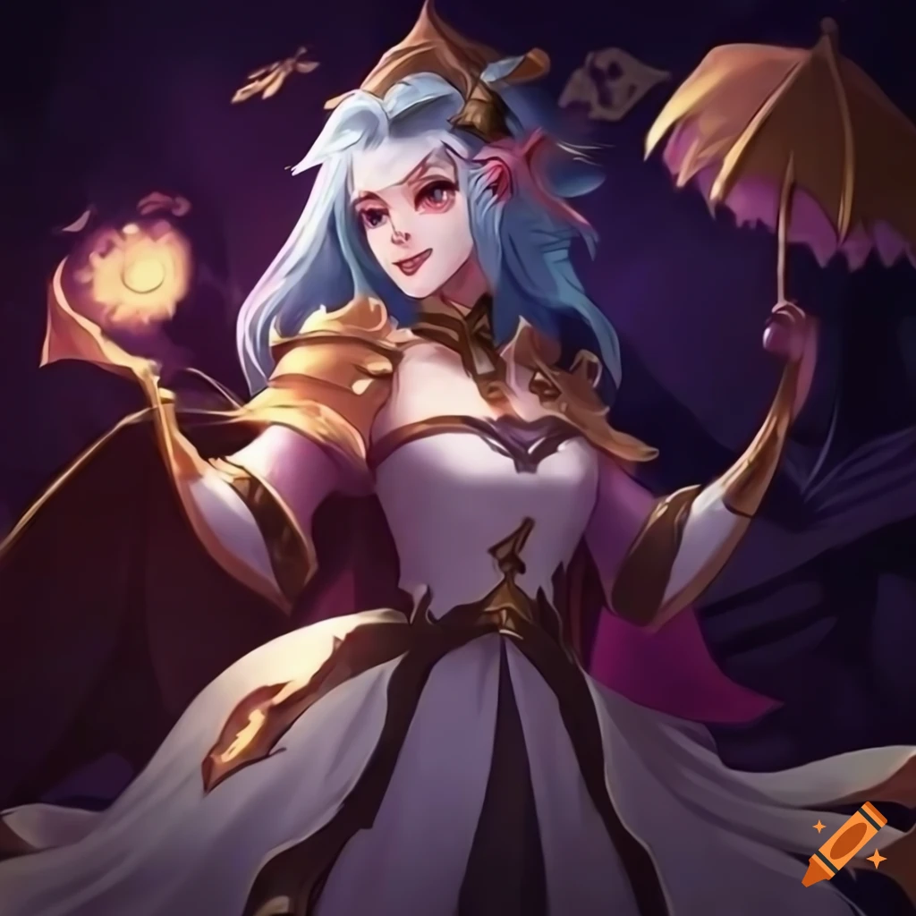 AFK Arena character Vala with vintage umbrella and dress wallpaper on ...