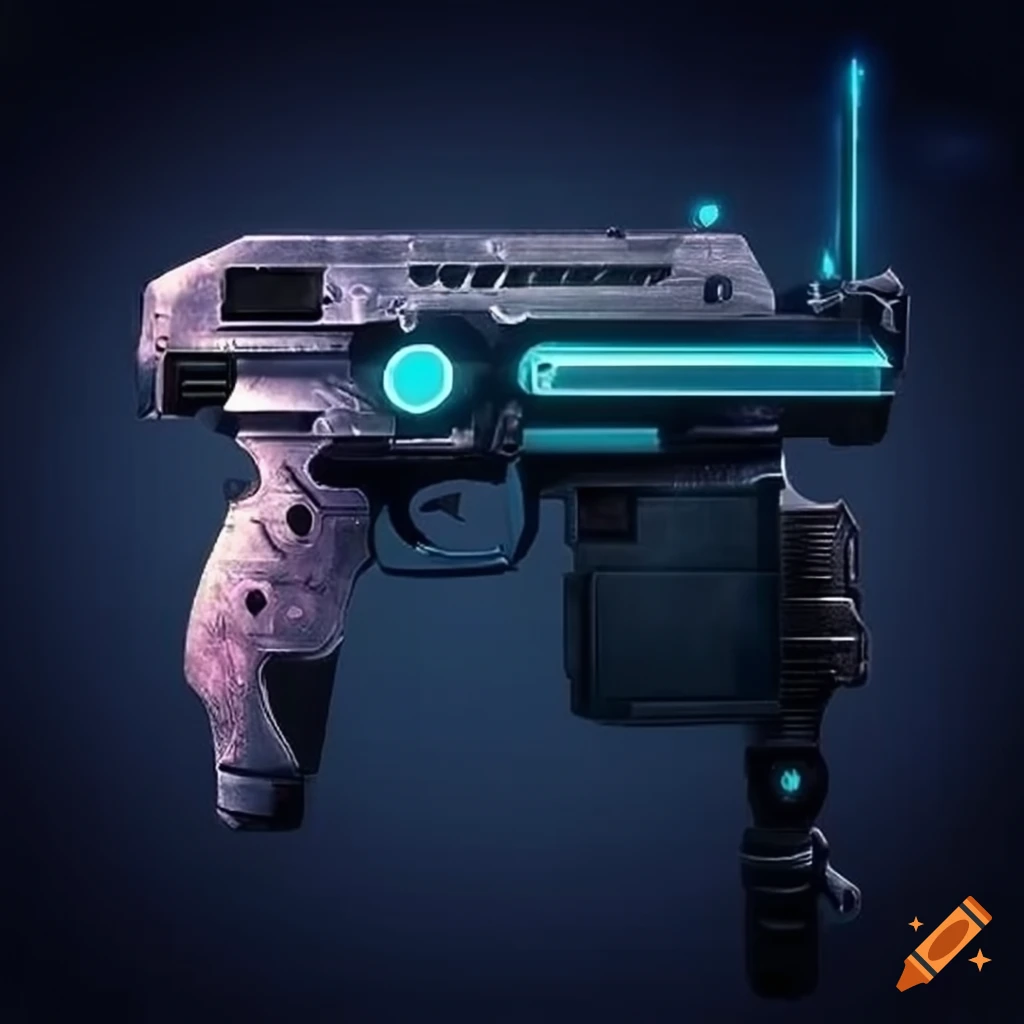 Futuristic pistol with cybernetic technology on Craiyon