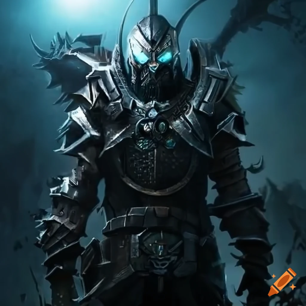 Undead wraith warrior in detailed armor and skull helm in a fantastical ...