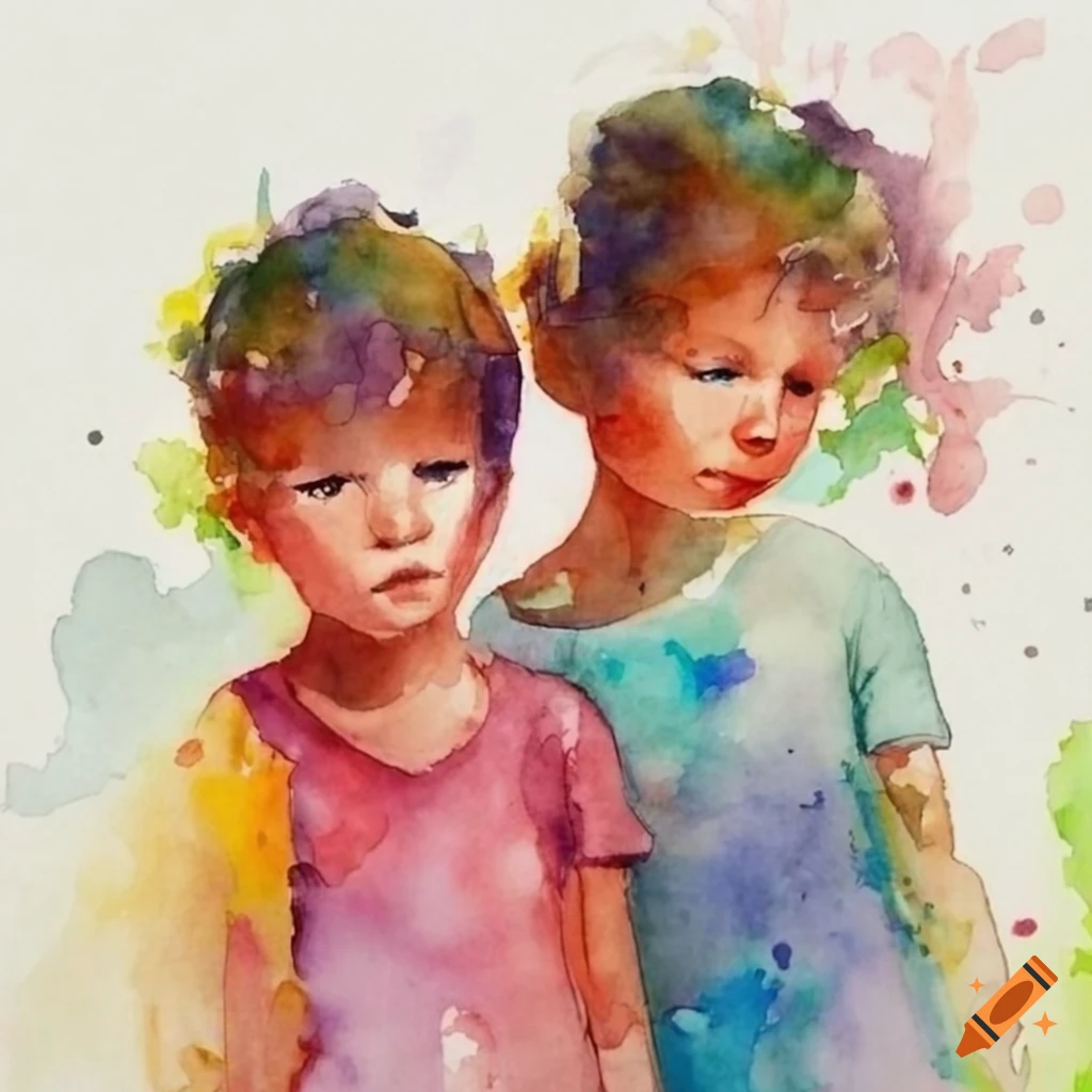 Siblings in a watercolor painting on Craiyon