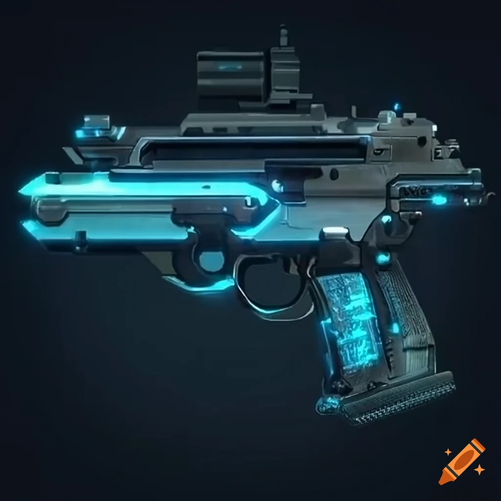 Futuristic pistol cybernetics technology on Craiyon