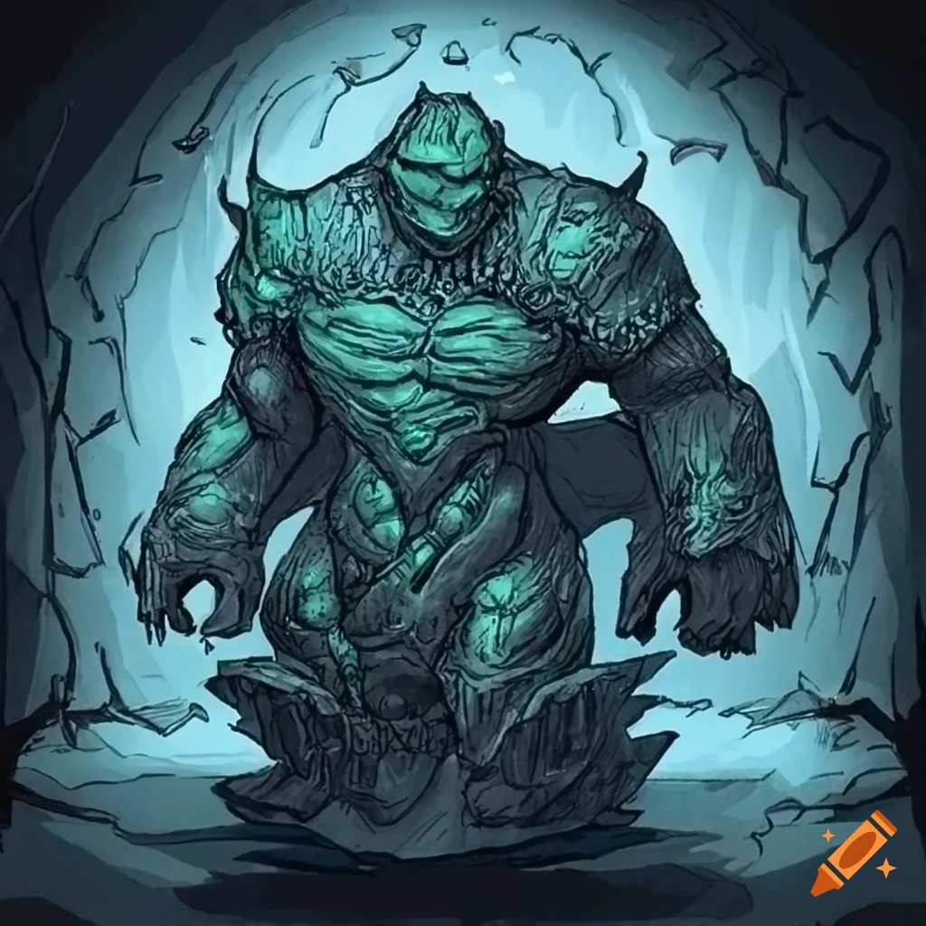 Diamond golem depicted in an old style drawing in ligne claire on Craiyon