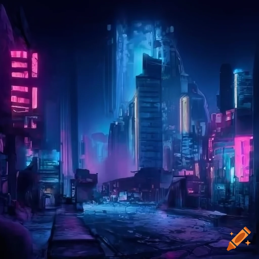 Futuristic neon city with bio-mutant horror creatures in a post ...