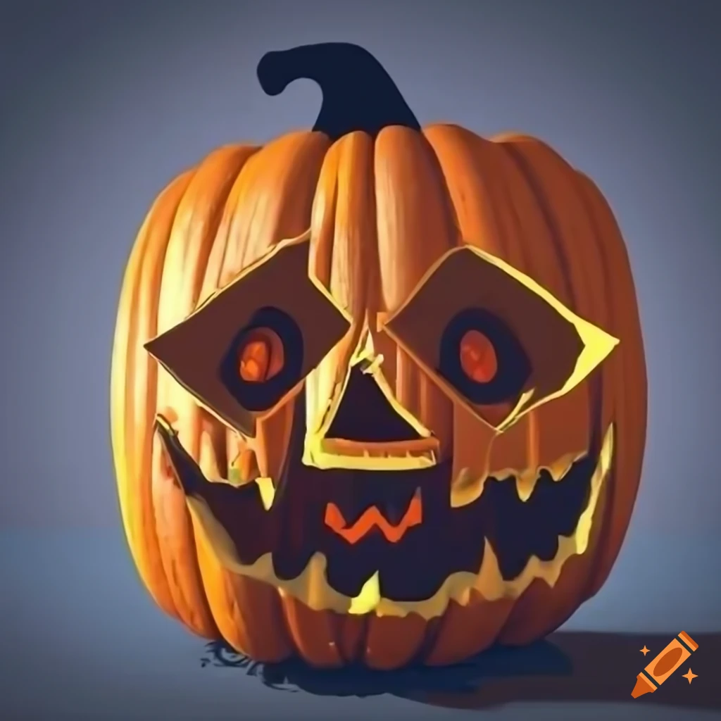 Pumpkin with menacing eyes in a horror game setting on Craiyon