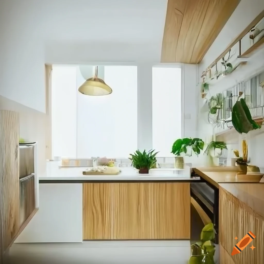 Interior view of a creative asymmetric kitchen with organic shapes and ...