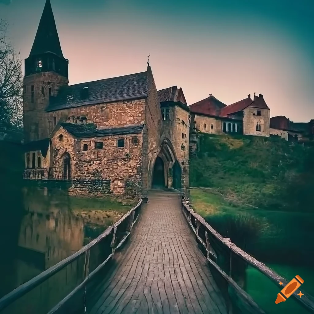 Medieval historic center on hills with rivers and bridges on Craiyon