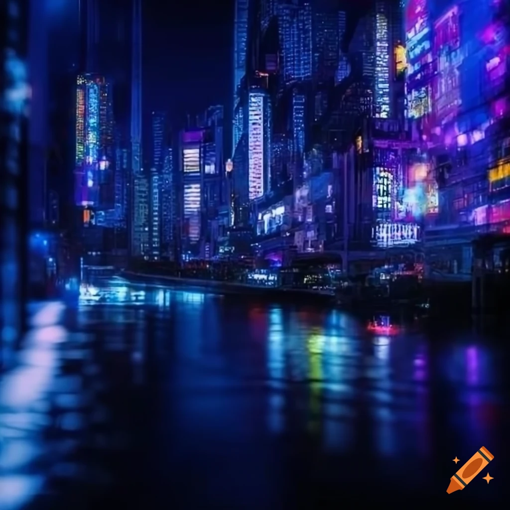 Cityscape at night in a cyberpunk style setting on Craiyon